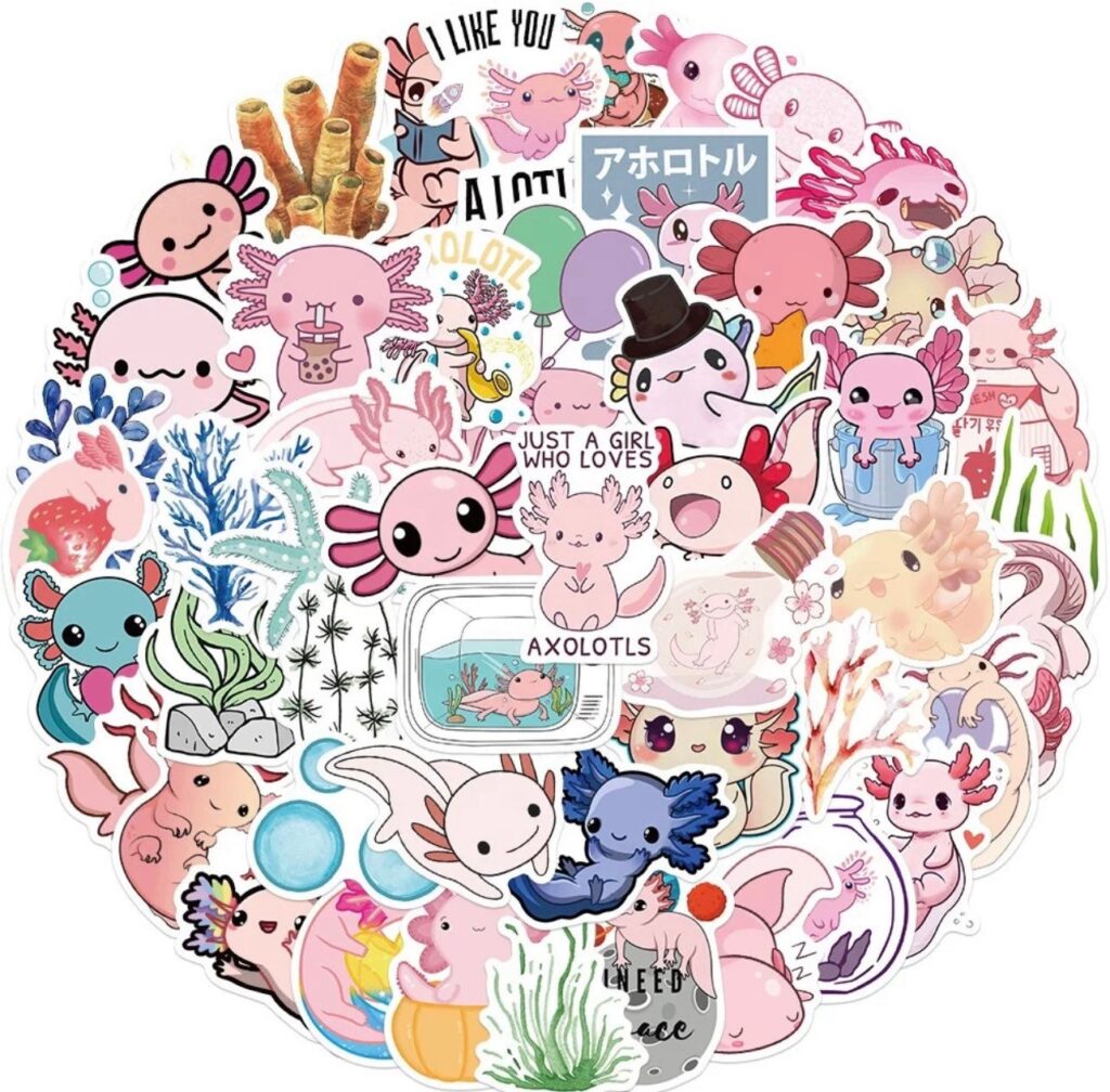 25/50 Count – Axolotls Animal Random Vinyl Stickers – Stickers and Charms
