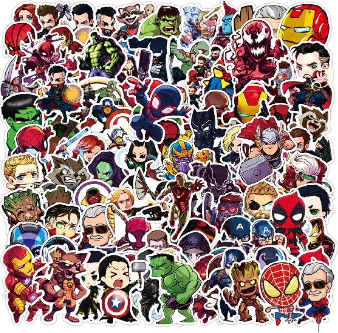 25/50 Count – Marvel Character Vinyl Stickers – Stickers and Charms