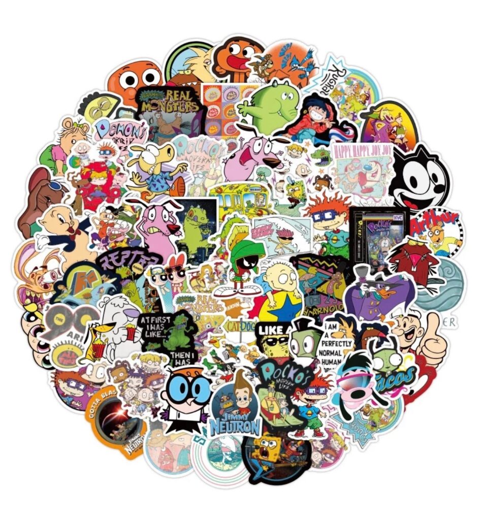 25/50 Count – Random Old School Cartoon Character Vinyl Stickers ...